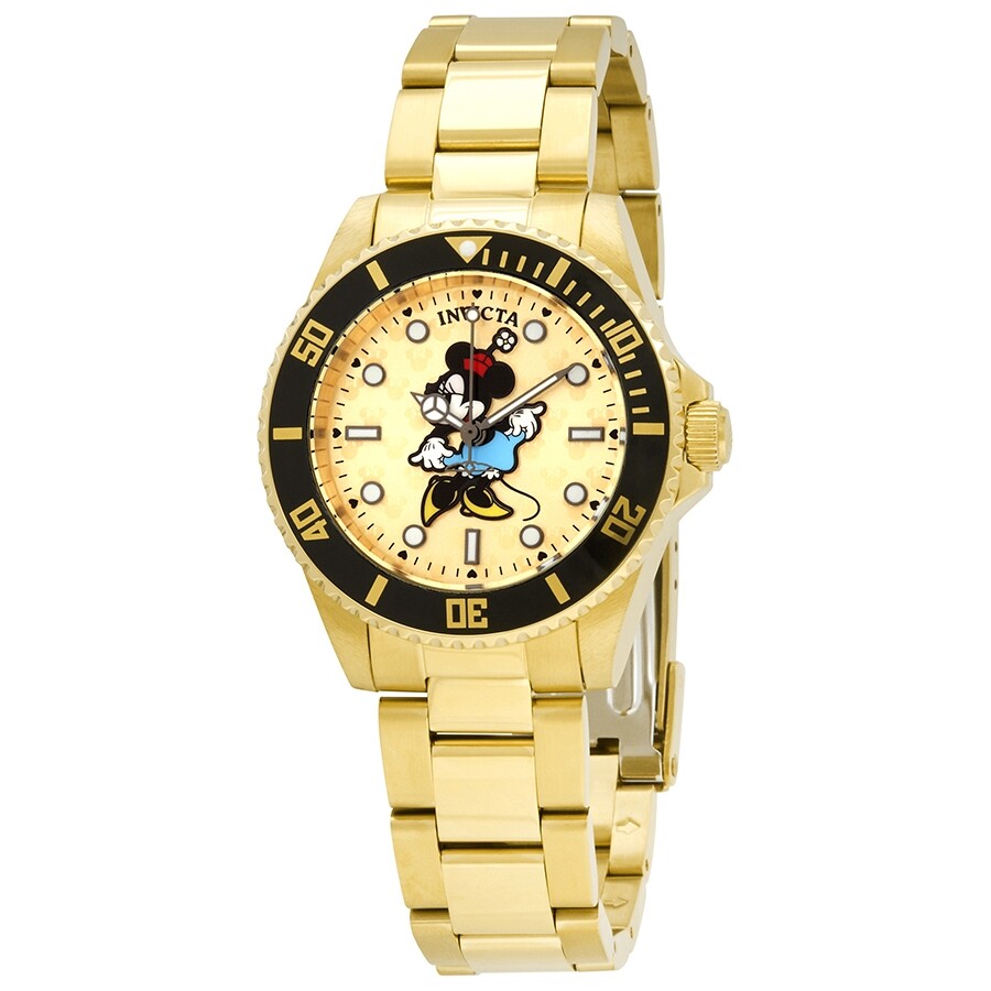 Invicta Disney Limited Edition Minnie Mouse Quartz Gold Dial Ladies ...
