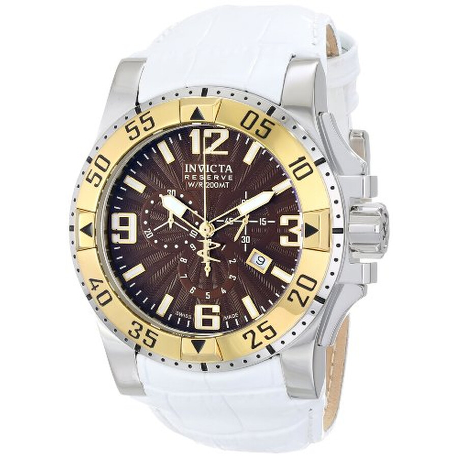 Invicta Excursion Chronograph Black Dial White Leather Men's Watch ...