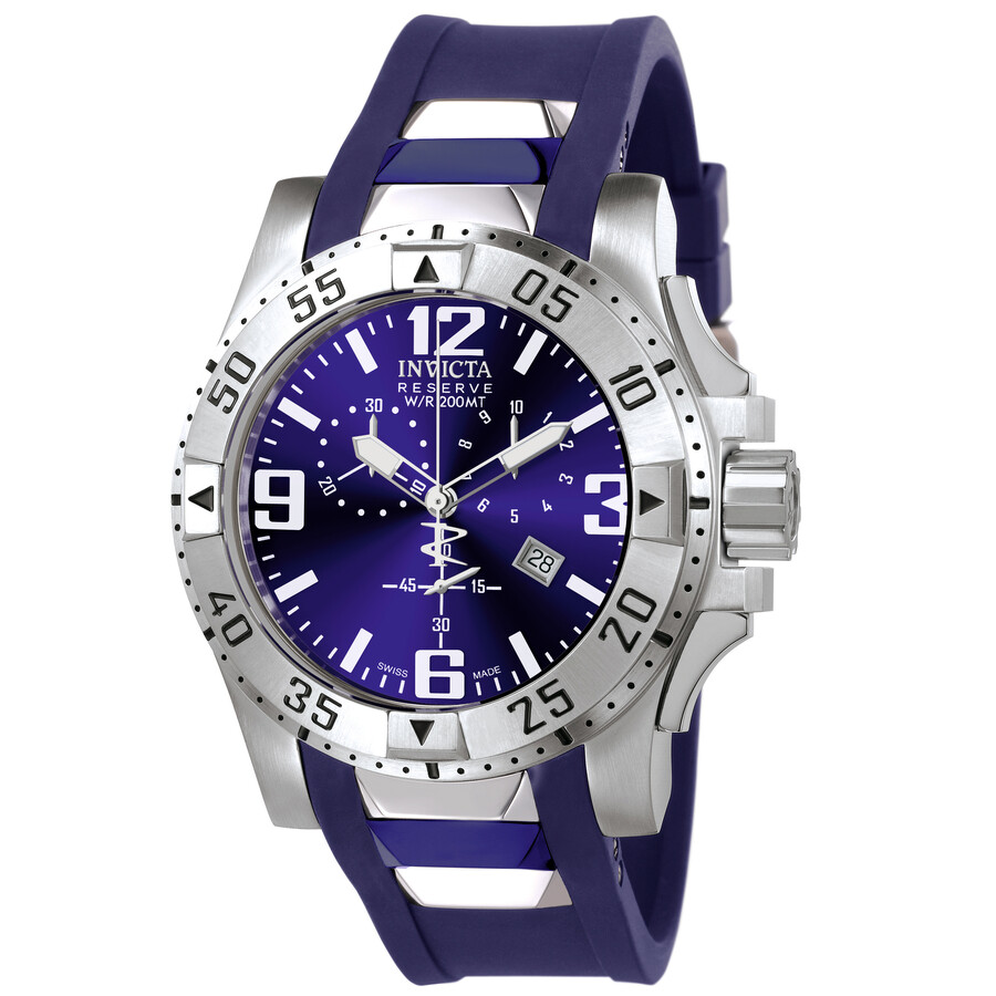 Invicta Excursion Chronograph Blue Dial Stainless Steel Blue Rubber Men ...