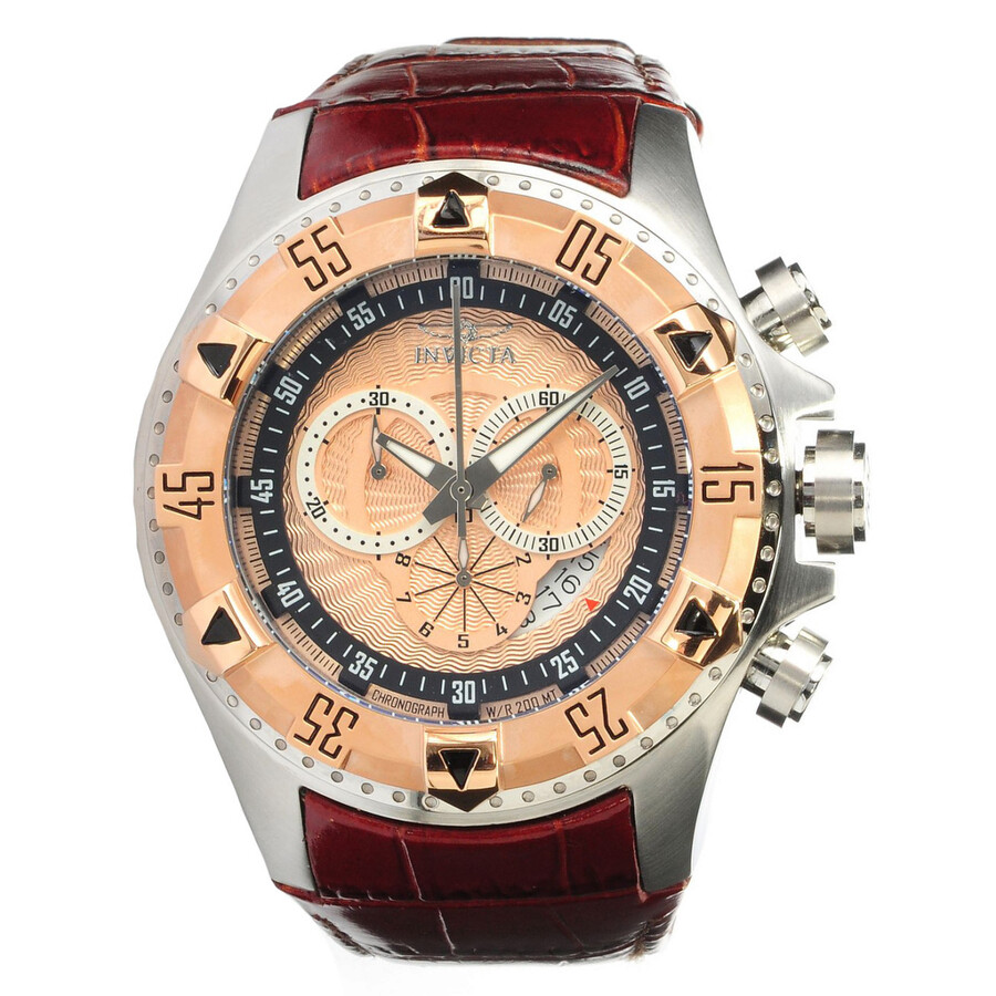 Invicta Excursion Chronograph Rose Gold-tone Dial Brown Leather Strap ...