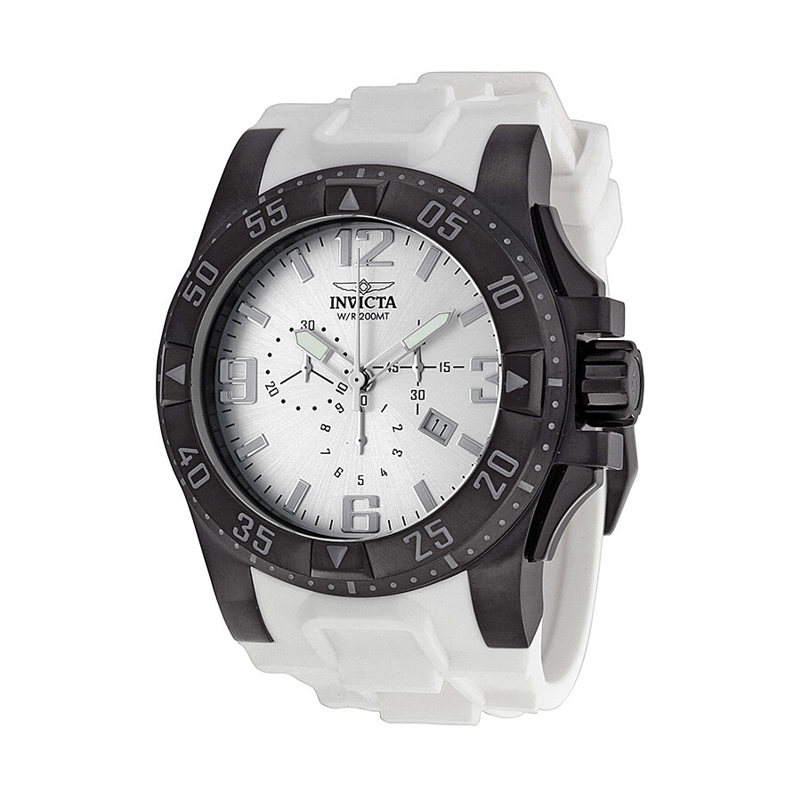 Invicta Excursion Chronograph Silver-tone Dial Grey PVD Polyurethane ...