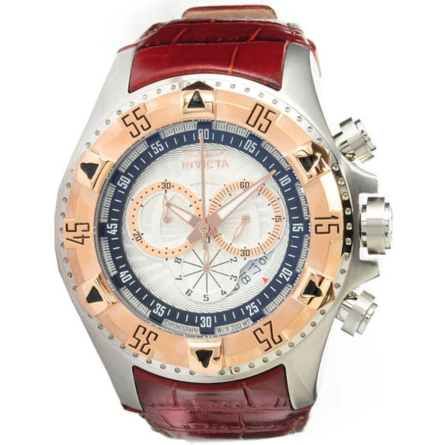 Invicta Excursion Chronograph White Dial Brown Leather Strap Men's ...