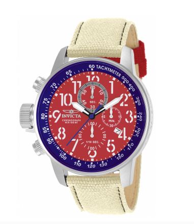 Invicta Force Lefty Crown Chronograph Red Dial Beige Fabric Men's Watch ...