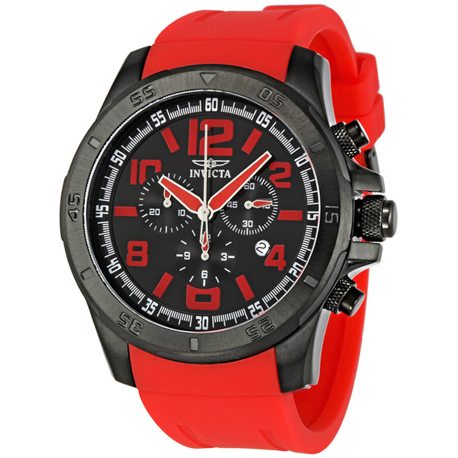 Invicta II Diver Chronograph Black Dial Red Silicone Strap Men's Watch ...