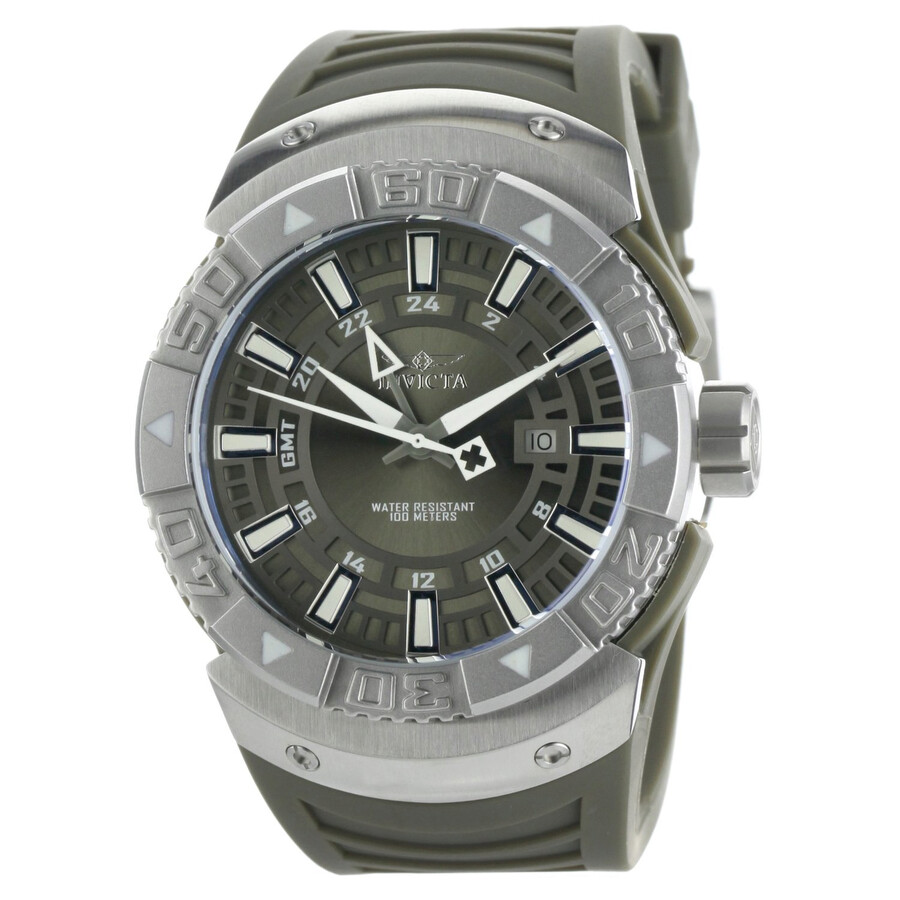Invicta II GMT Grey Dial Polyurethane Men's Watch 0665 843836006651 ...