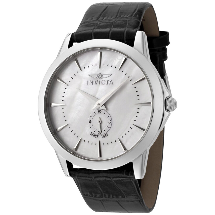Invicta II Mother of Pearl Dial Black Leather Strap Men's Watch 0397 ...