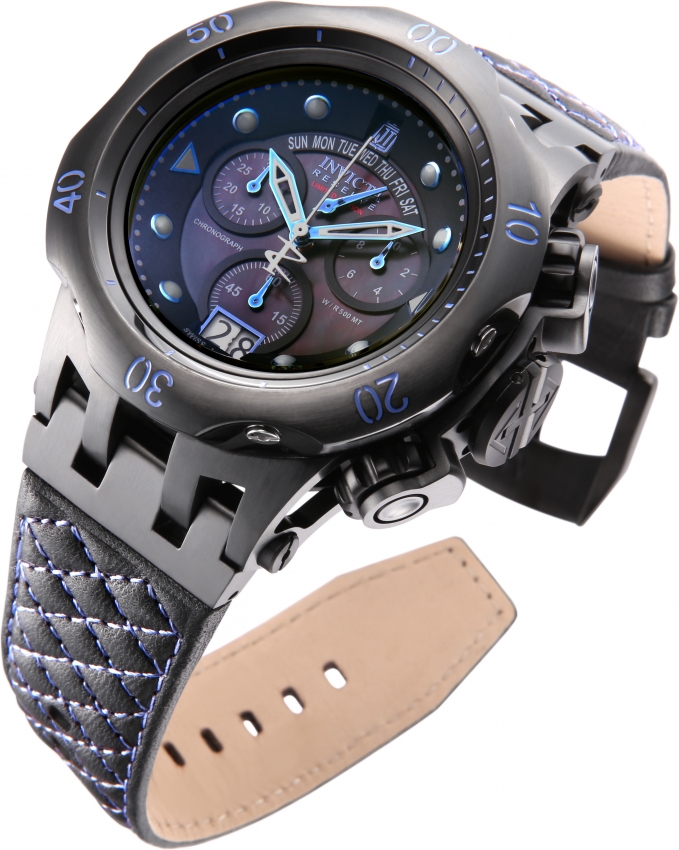 Invicta Jason Taylor Chronograph Black Dial Black and Blue Leather Men ...