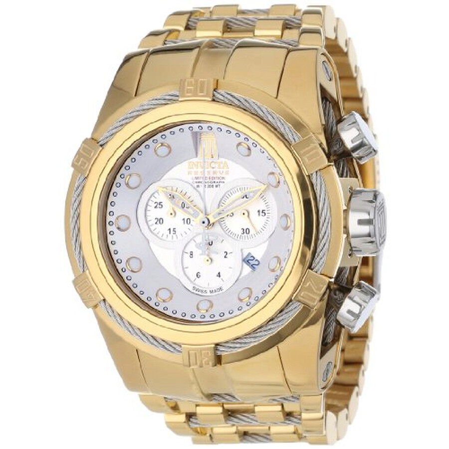 Invicta Jason Taylor Chronograph Silver Dial 18kt Gold-plated Men's ...