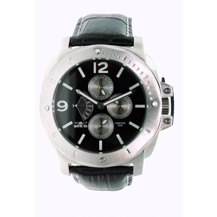 Invicta Leather Chrono 24 Hour Rotating Bezel Day Date Watch 5774 ...