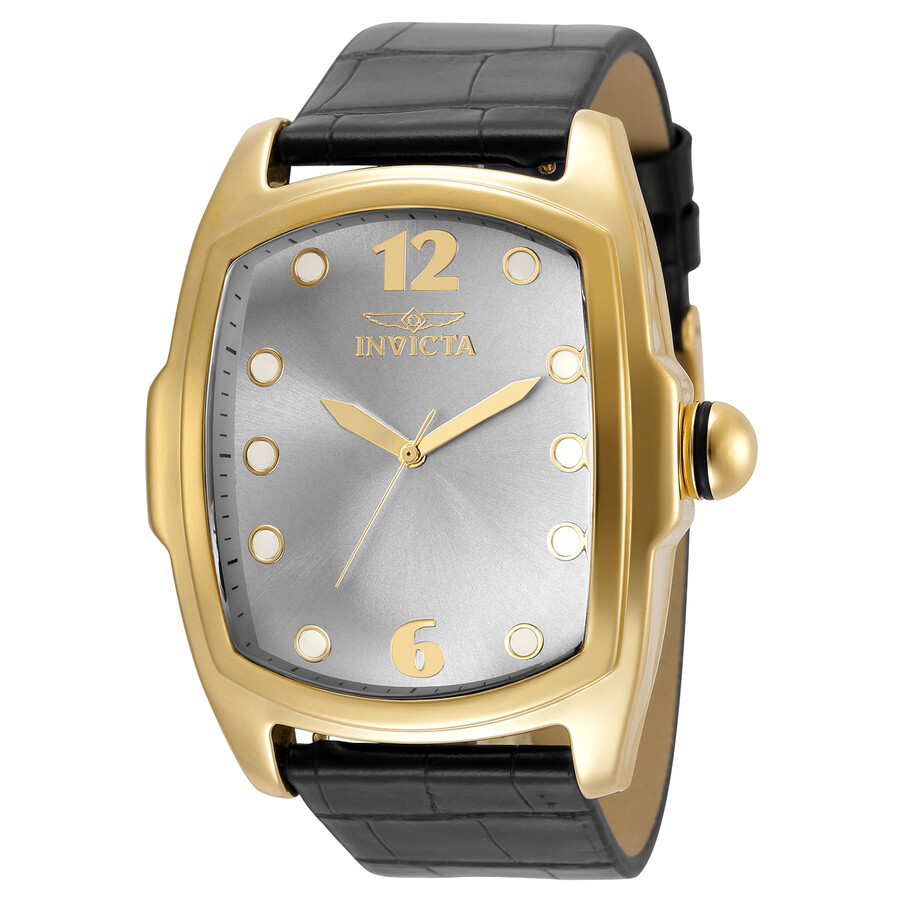 Invicta Lupah Silver Dial Black Leather Men's Watch 35374 886678430758 ...