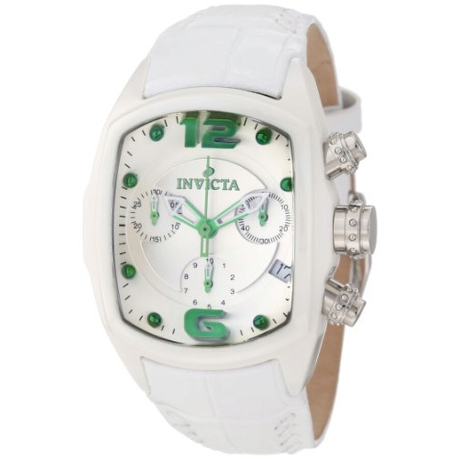 Invicta Lupah Silver Dial White Leather Chronograph Ladies Watch 10234 ...
