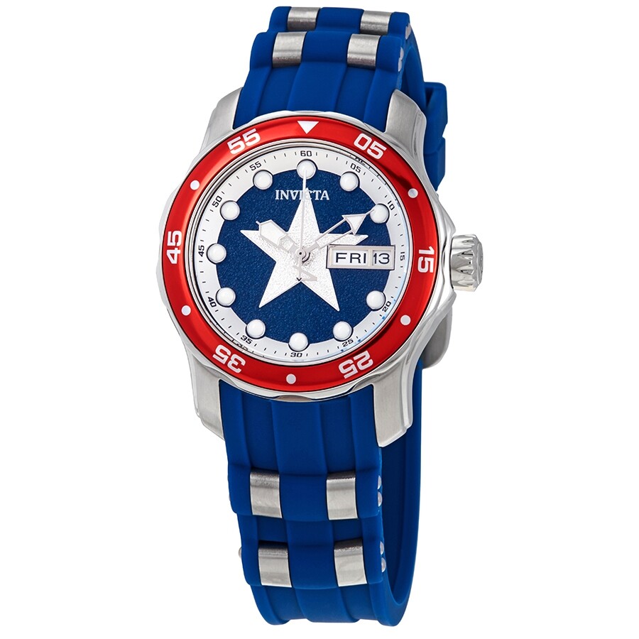 Invicta Marvel Captain America Blue Dial Blue Silicone Ladies Watch ...