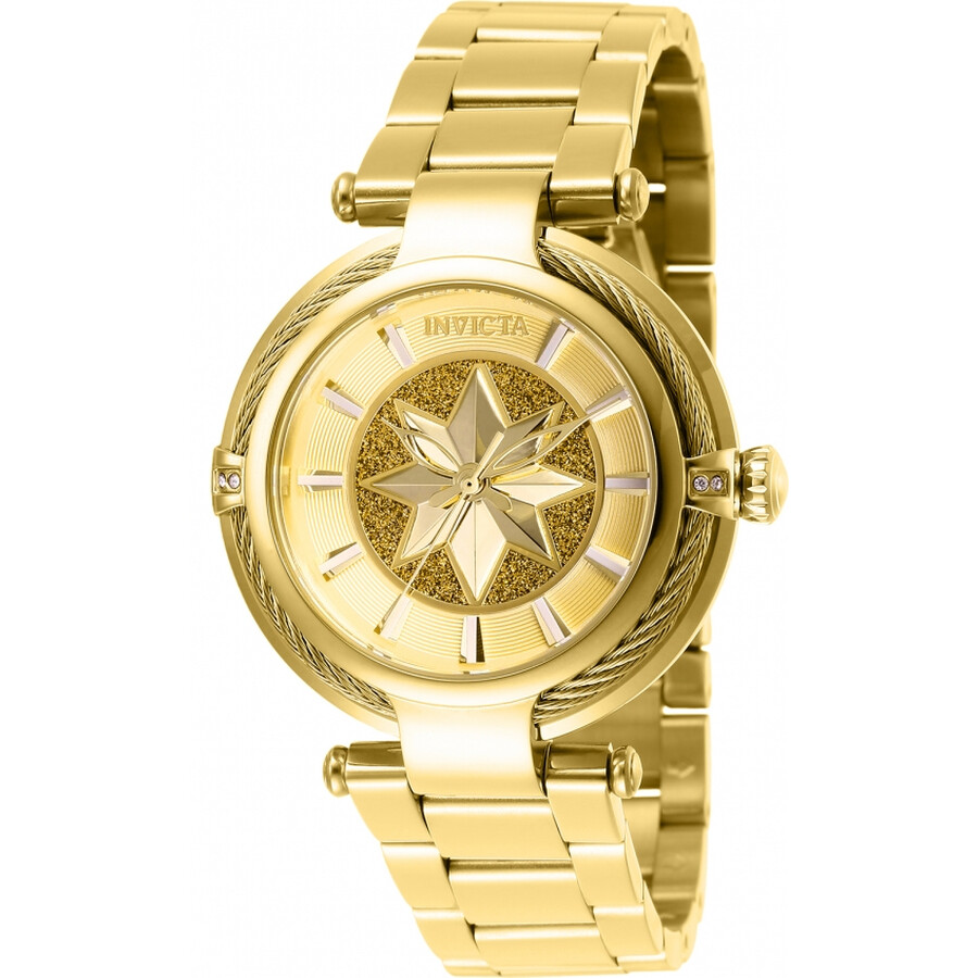 Invicta Marvel Captain Marvel Quartz Gold Dial Ladies Watch 28833 ...