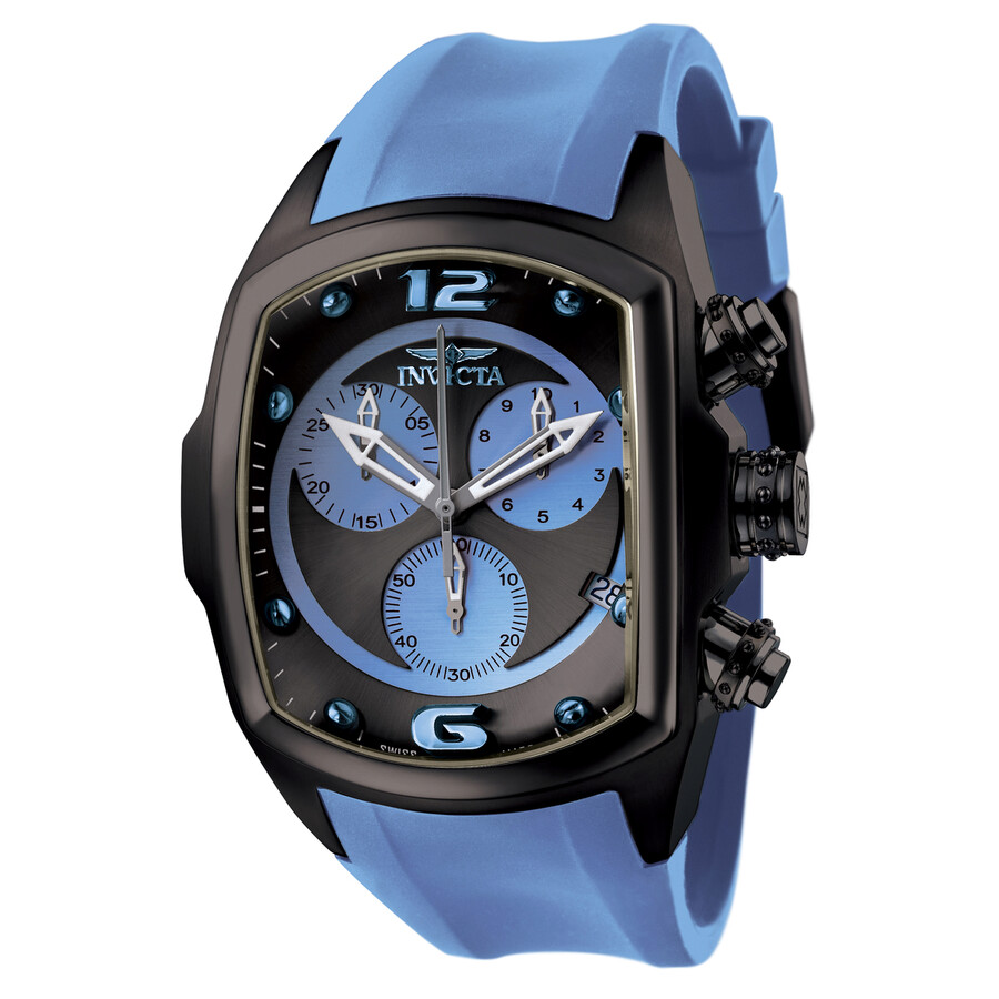 Invicta Men's Lupah Collection Chronograph Black Ion-Plated Light Blue ...