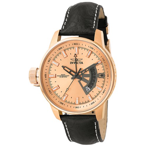 Invicta Men's Lefty Collection 18k Rose Gold-Plated Black Leather Watch ...