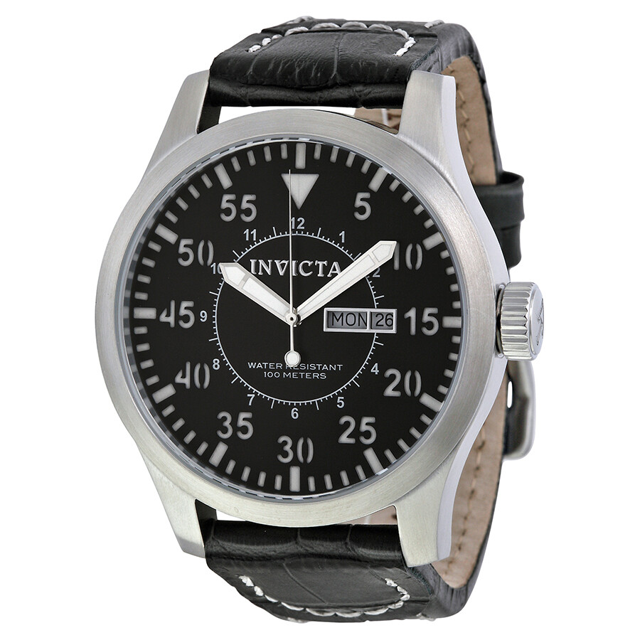 Invicta Outdoor Specialty Black Dial Stainless Steel Leather Men's ...