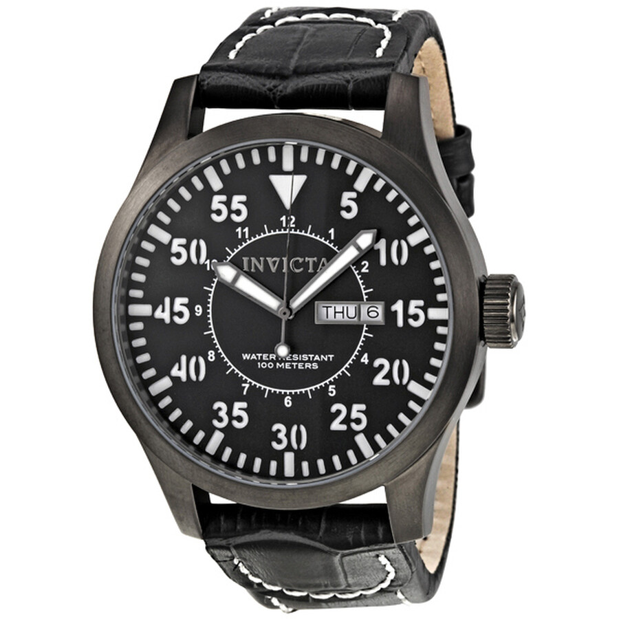 Invicta Outdoor Specialty Black Dial Stainless Steel Leather Men's ...
