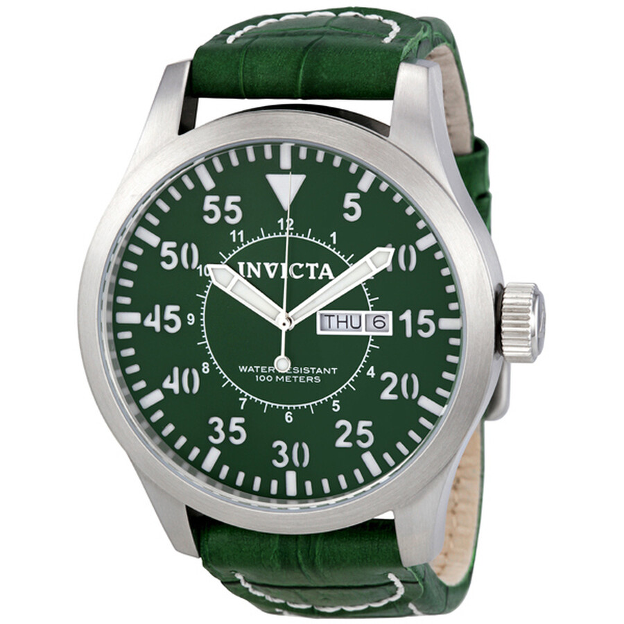 Invicta Outdoor Specialty Green Dial Green Calf Skin Leather Men's ...