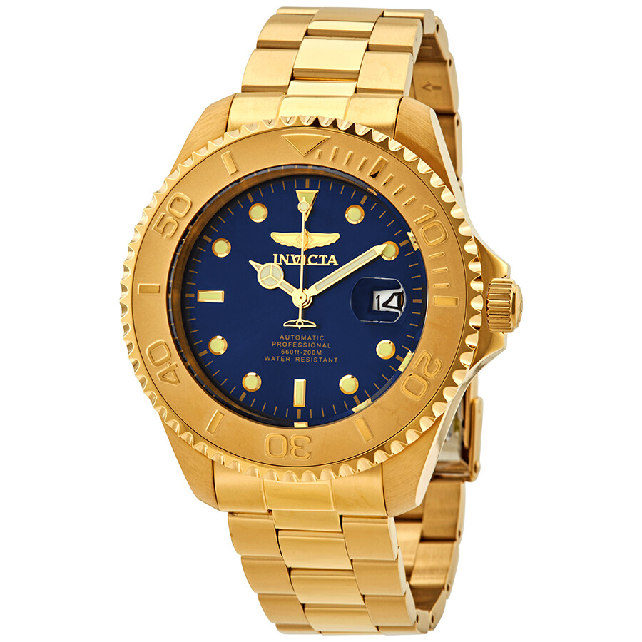 Invicta Pro Diver Automatic Date Blue Dial Yellow Gold-tone Men's Watch ...