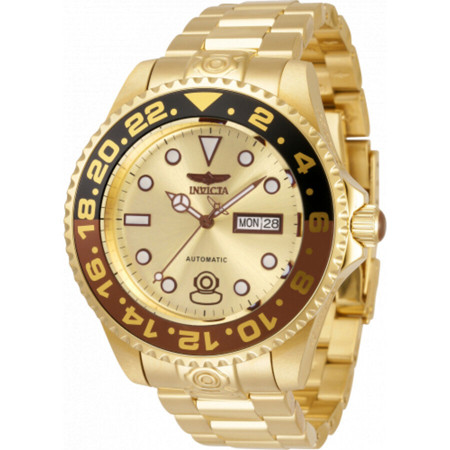 Invicta Pro Diver Automatic Gold Dial Root Beer Bezel Men's Watch 35339 ...