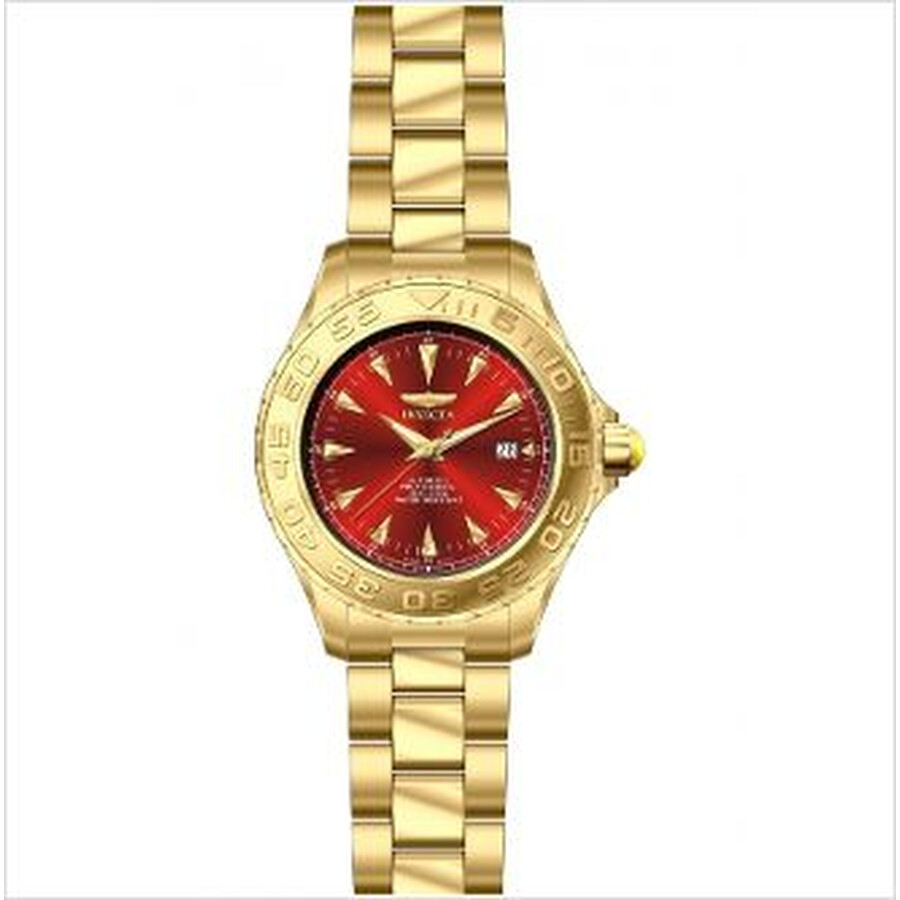 Invicta Pro Diver Automatic Red Dial Gold-Tone Stainless Steel Men's ...
