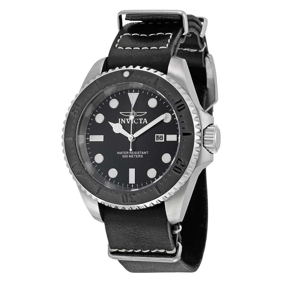 Invicta Pro Diver Black Dial Black Leather Men's Watch 17579 ...