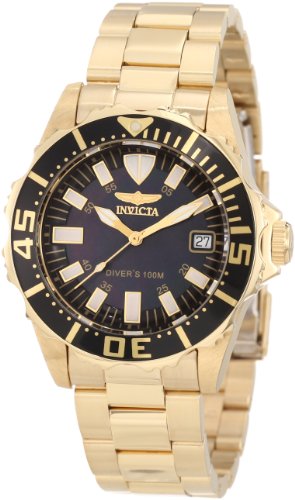 Invicta Pro Diver Black Mother of Pearl Yellow Gold-Tone Men's Watch ...