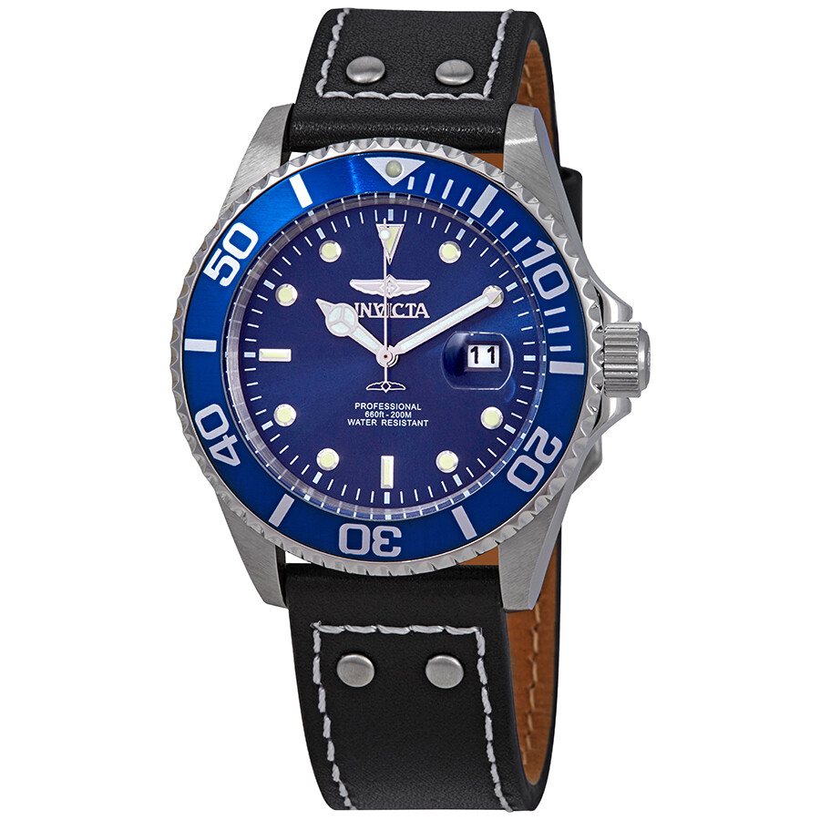 Invicta Pro Diver Blue Dial Blue Bezel Black Leather Men's Watch 22068 ...
