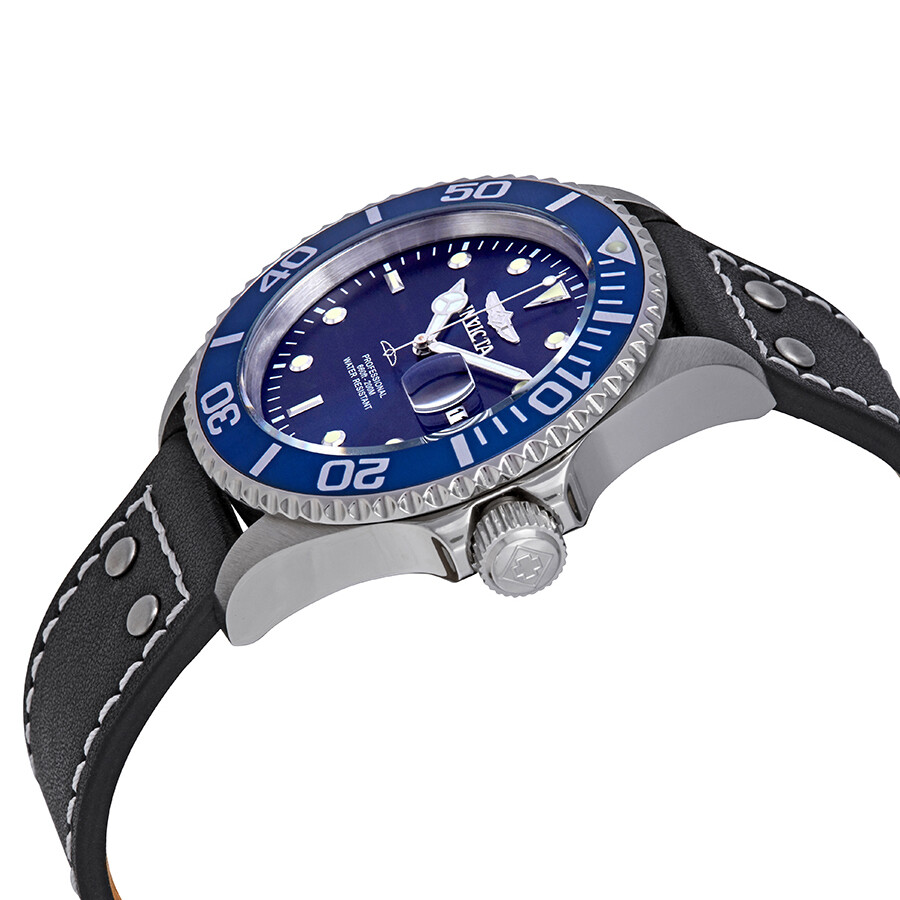Invicta Pro Diver Blue Dial Blue Bezel Black Leather Men's Watch 22068 ...