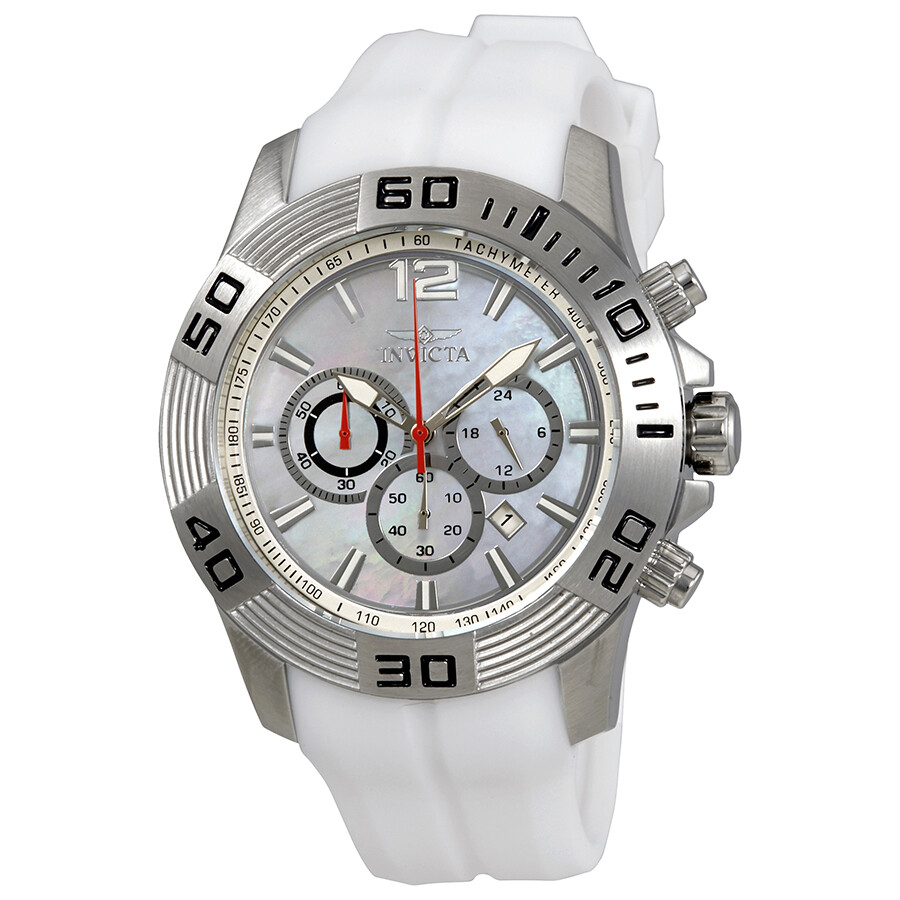 Invicta Pro Diver Chronograph Platinum Dial White Silicone Men's Watch ...