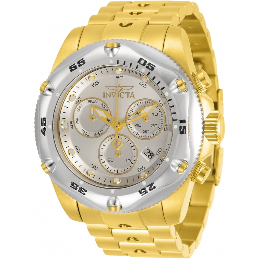 Invicta Pro Diver Chronograph Quartz Silver Dial Yellow Gold-tone Men's ...