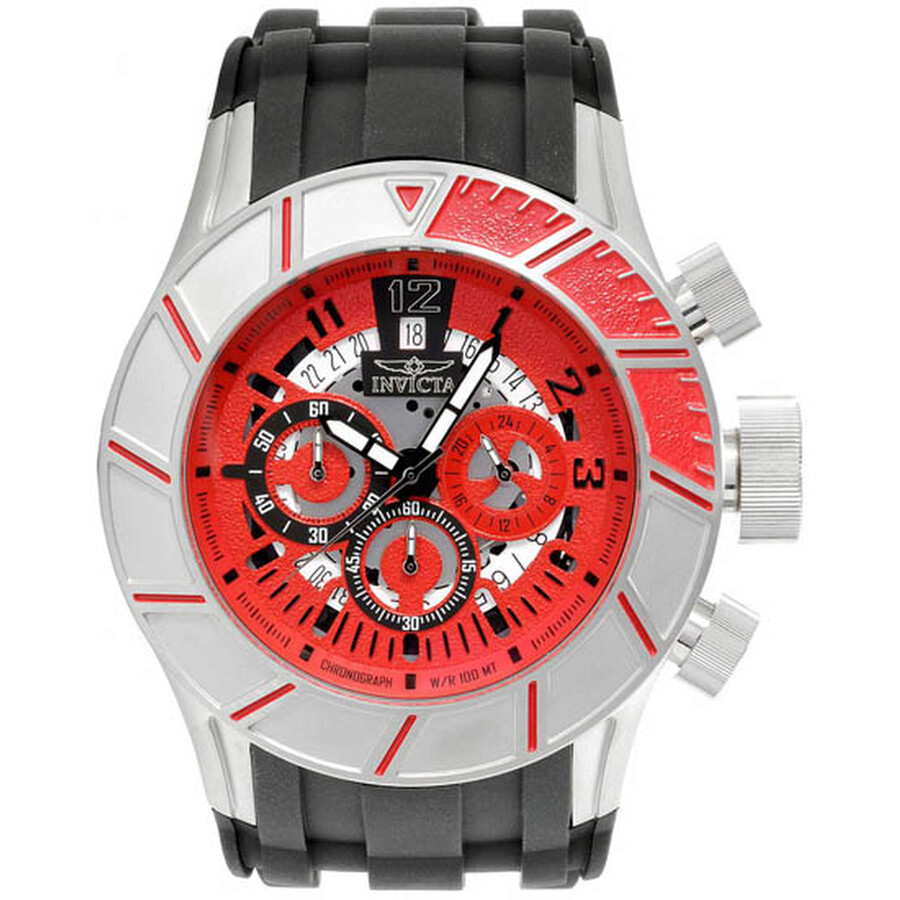 Invicta Pro Diver Chronograph Red Dial Black Polyurethane Band Men's ...