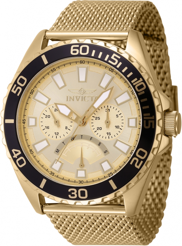 Invicta Pro Diver GMT Retrograde Quartz Gold Dial Men's Watch 46908 ...