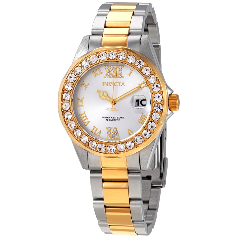 Invicta Pro Diver Lady Silver Sunray Dial Two-tone Ladies Watch 20215 ...