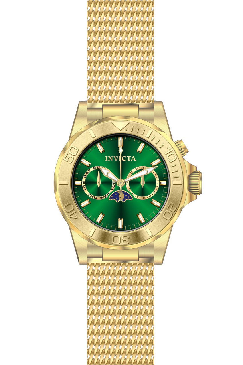 Invicta Pro Diver Moonphase Green Dial Gold-Tone Stainless Steel Men's ...