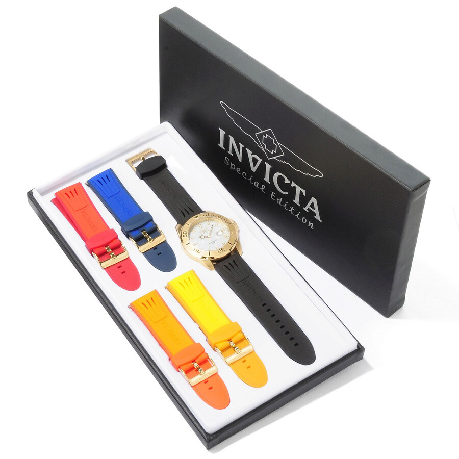 Invicta Pro Diver Mother Of Pearl Dial Interchangeable Rubber Men's ...