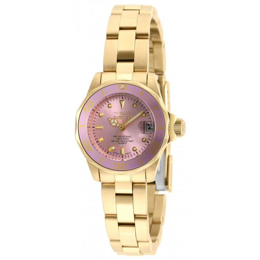 Invicta Pro Diver Pink Dial 18kt Gold-plated Ladies Watch 21534 21535 ...