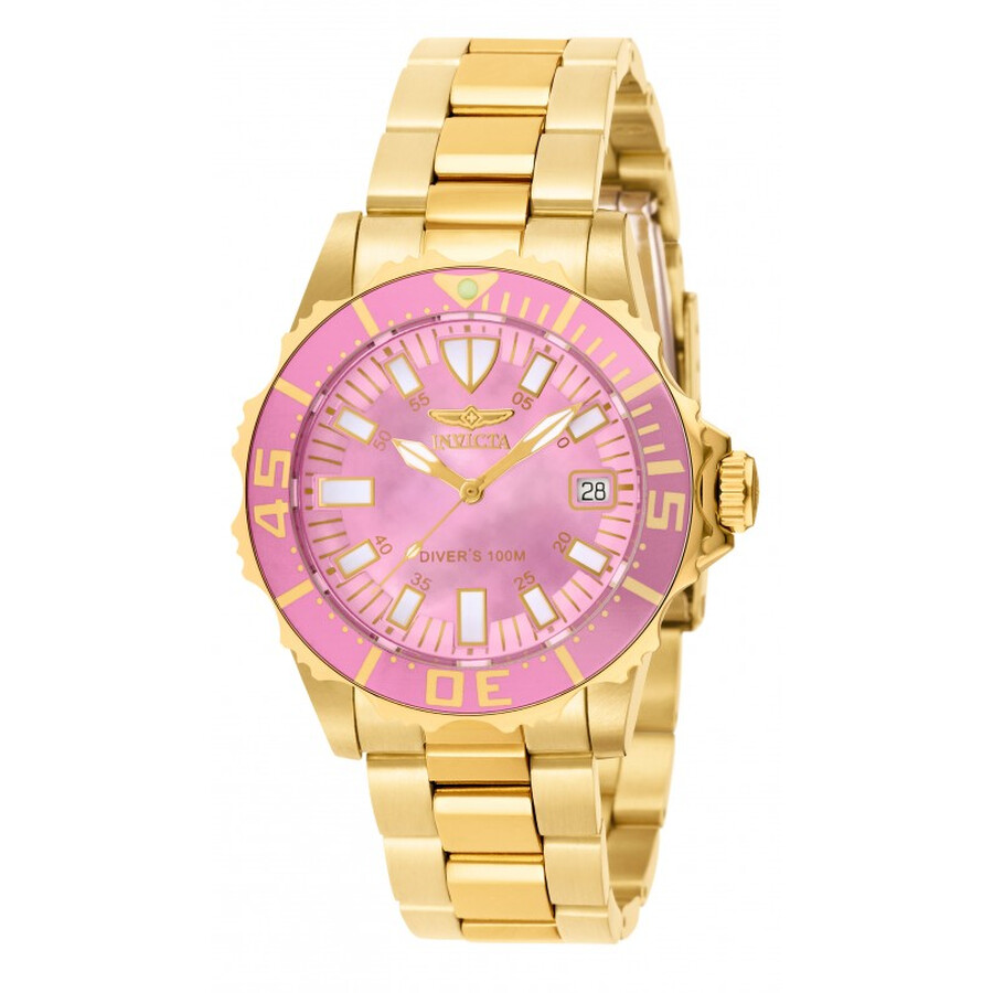 Invicta Pro Diver Pink Mother of Pearl Gold-plated Ladies Watch 10624 ...