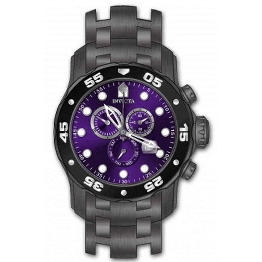 Invicta Pro Diver Purple Dial Gunmetal Stainless Steel Chronograph Men ...