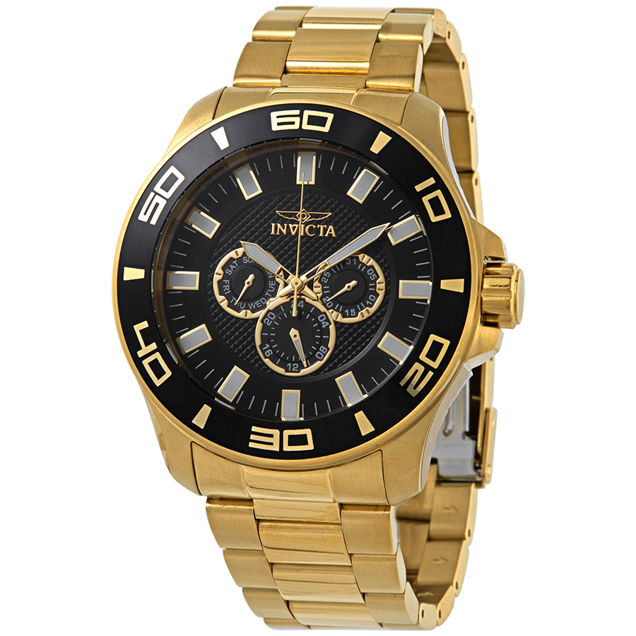 Invicta Pro Diver Quartz Black Dial Yellow Gold-tone Men's Watch 27982 ...
