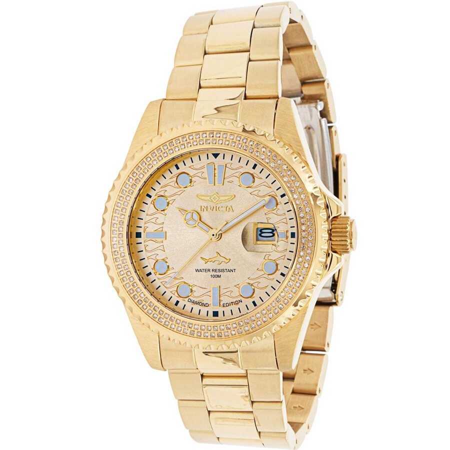 Invicta Pro Diver Quartz Diamond Gold Dial Men's Watch 37974 ...