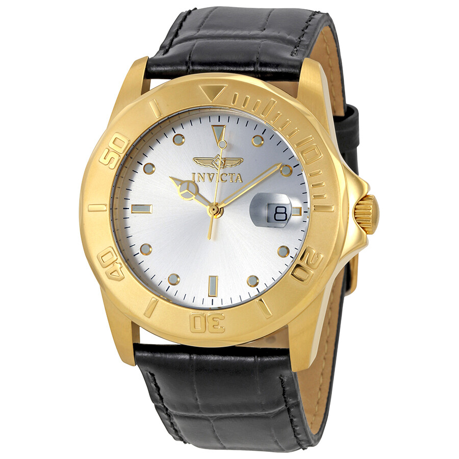 Invicta Pro Diver Silver Dial Men's Leather Watch 10231 722630028642 ...