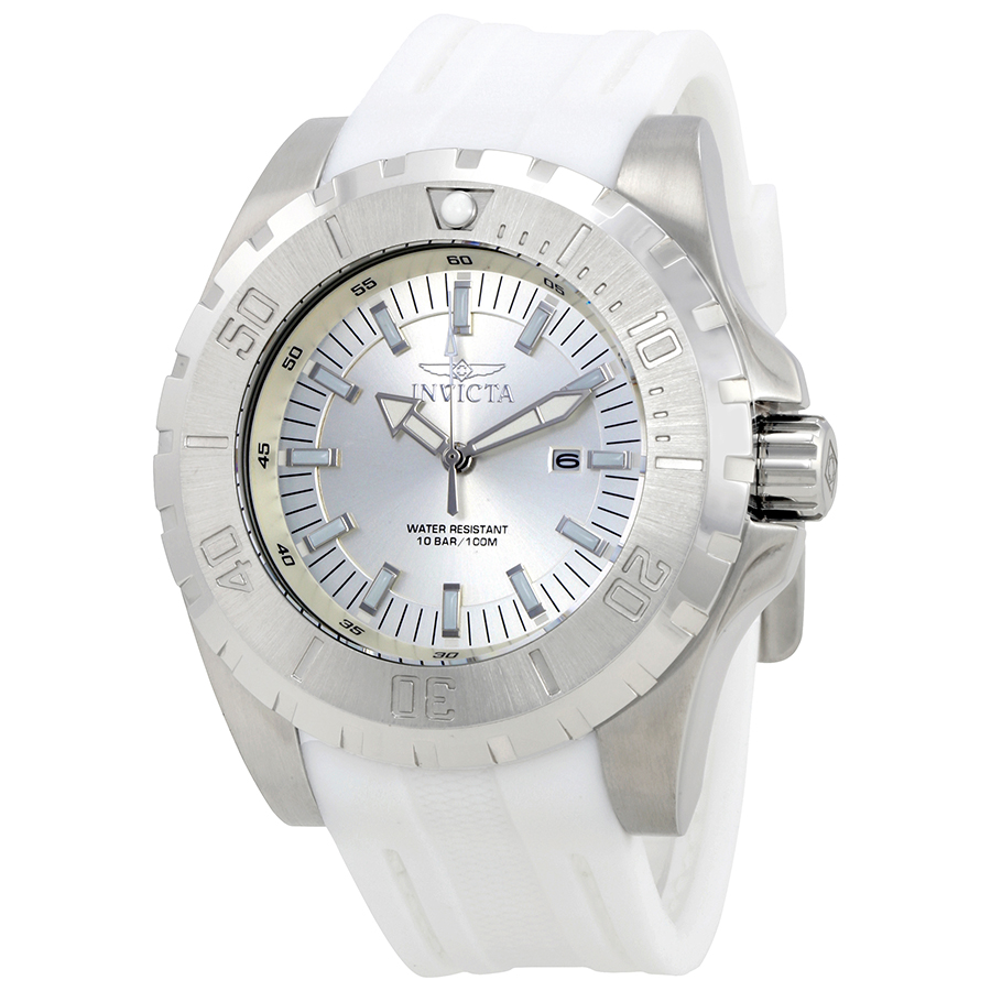 Invicta Pro Diver Silver Dial White Polyurethane Men's Watch 23739 ...