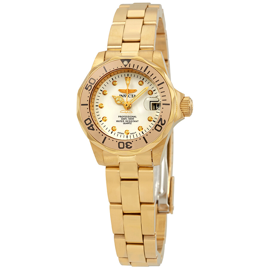 Invicta Pro Diver White Dial Gold-plated Ladies Watch 17037 ...