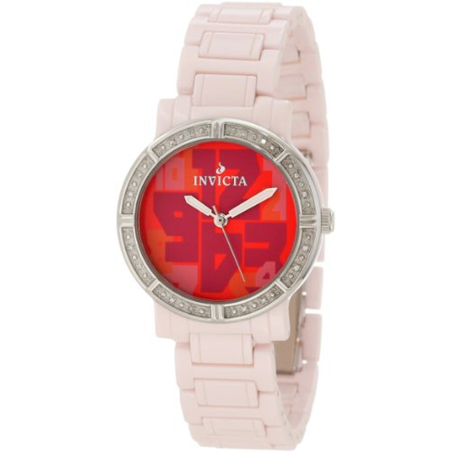 Invicta Red Dial Pink Ceramic Crystals Ladies Watch 10276 886678102761 ...