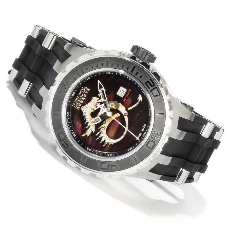 Invicta Reserve Automatic Silver-tone and Black Polyurethane Men's ...