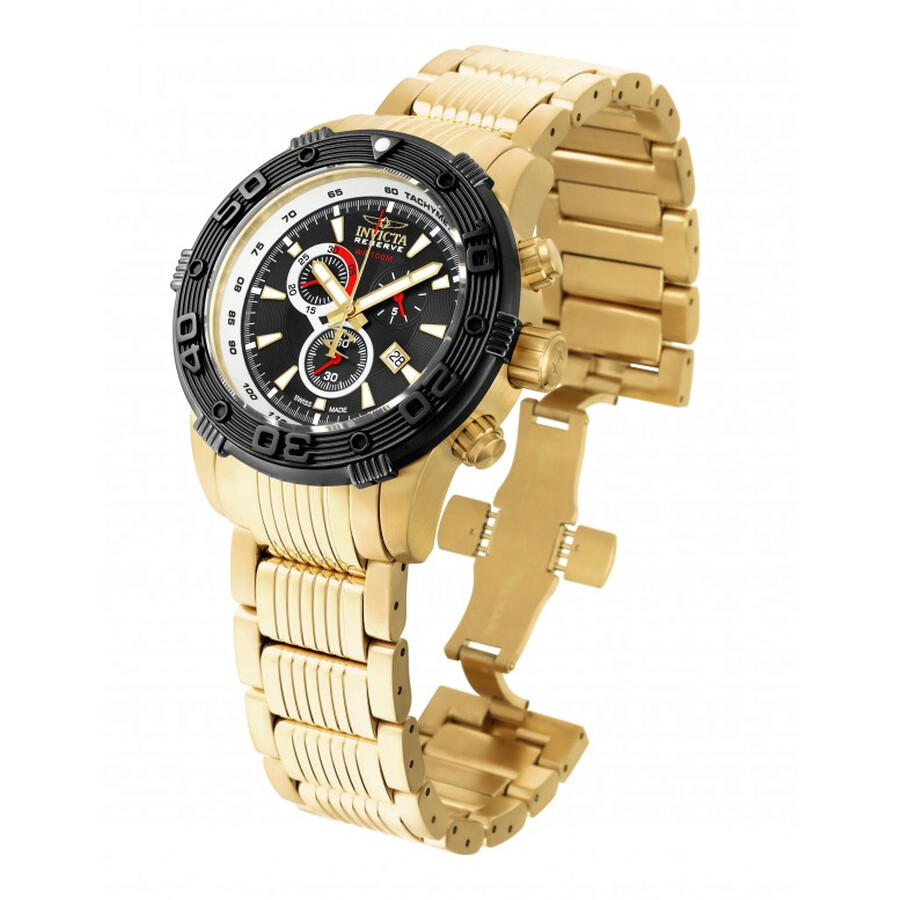 Invicta Reserve Chronograph Black Dial Yellow Gold-plated Men's Watch ...