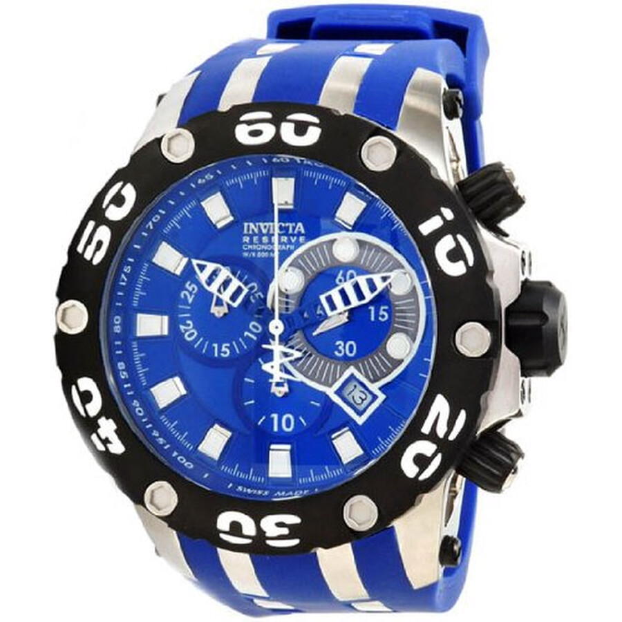 Invicta Reserve Chronograph Blue Dial Blue Rubber Men's Watch 0906 ...