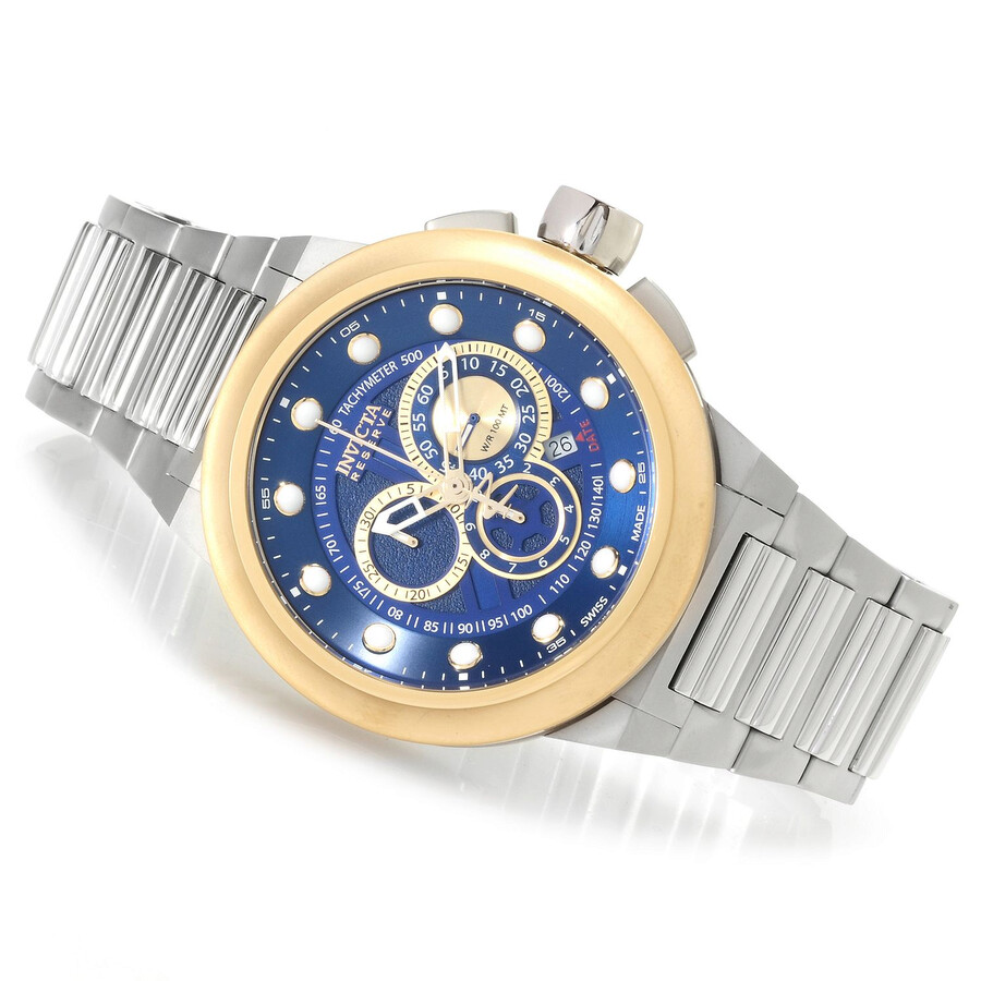 Invicta Reserve Chronograph Blue Dial Gold-tone PVD Stainless Steel Men ...