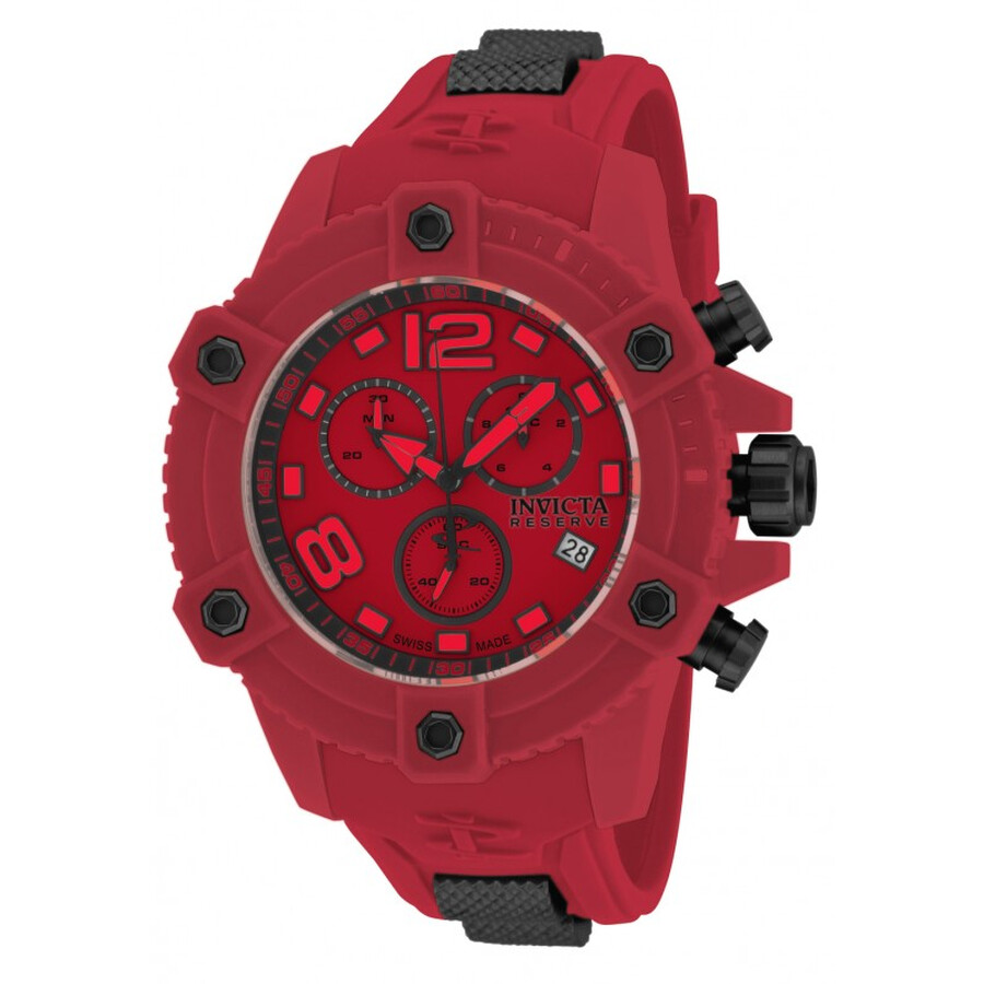 Invicta Reserve Chronograph Red Dial Red Polyurethane Men's Watch 17295 ...